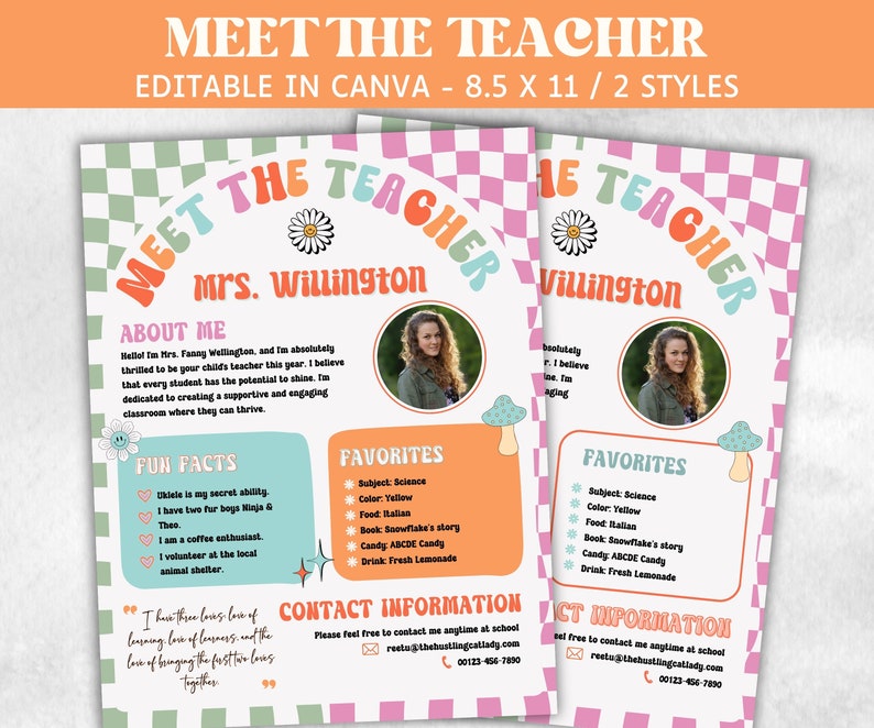 Groovy Meet the Teacher Canva Editable Template, Teacher Introduction ...