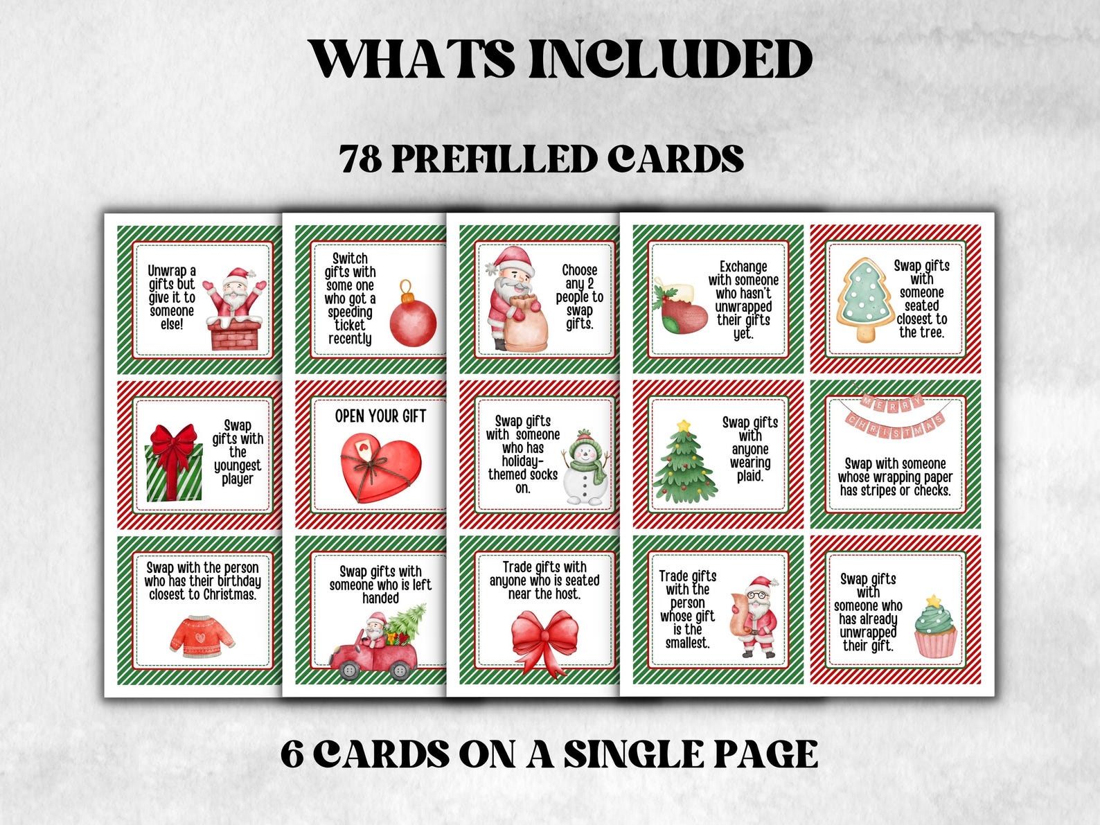 Classroom Xmas Activity, Gift Exchange Game Cards, White Elephant Gift ...