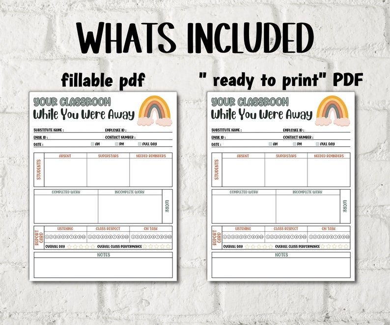 Fillable Substitute Teacher Notes I While You Were Away I Printable ...