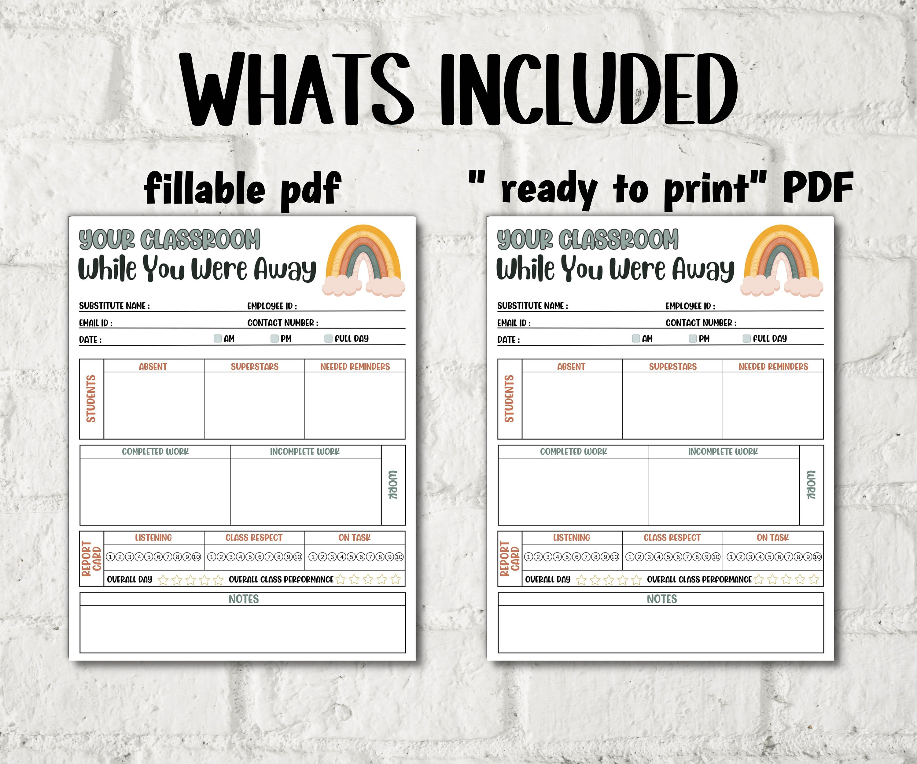 Fillable Substitute Teacher Notes I While You Were Away I - Etsy Canada