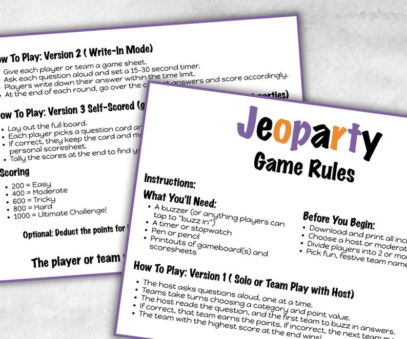 Halloween Jeopardy, Trivia Party, Printable Adult & Teen Activity ...