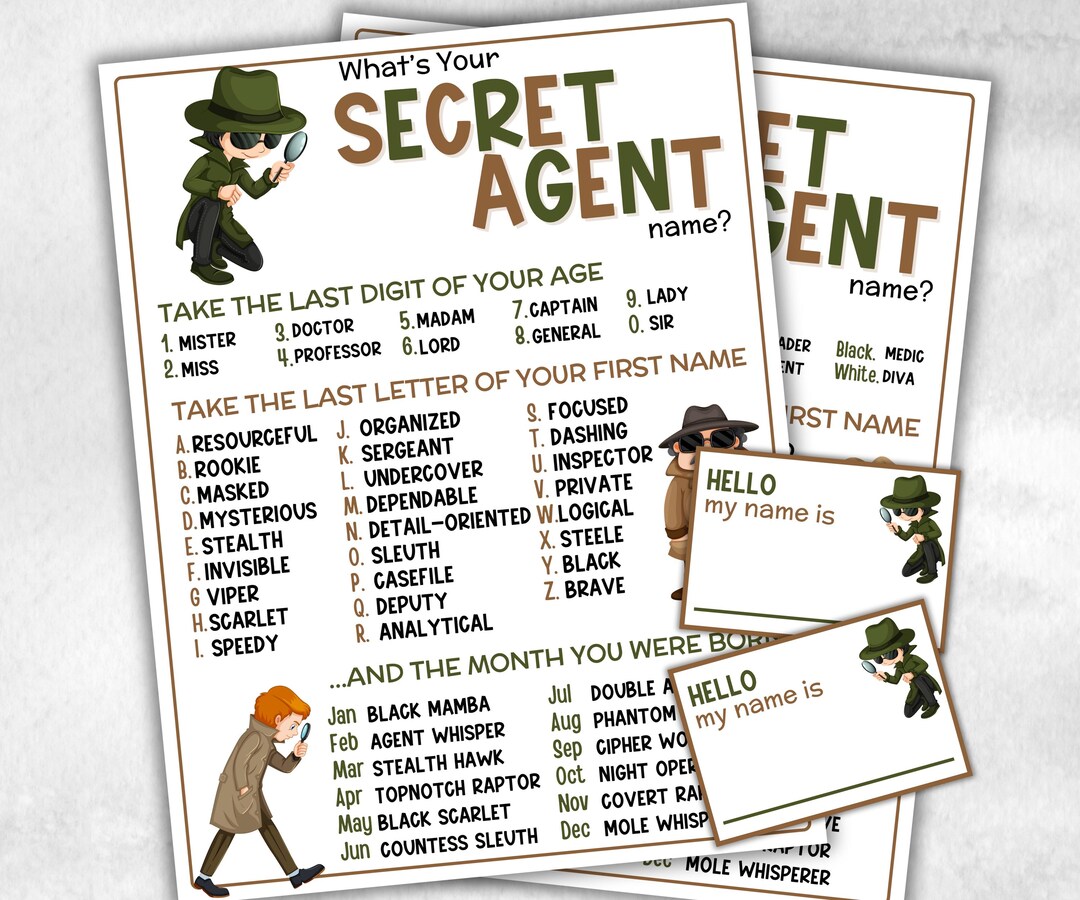 What is Your Secret Agent Name, Office Party, Daycare Name Board Sign ...