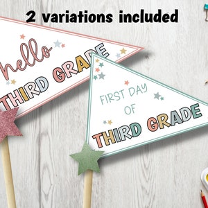 3rd Grade Flag. Third Grade Sign, First Day of School Pennant Flag, 1st ...