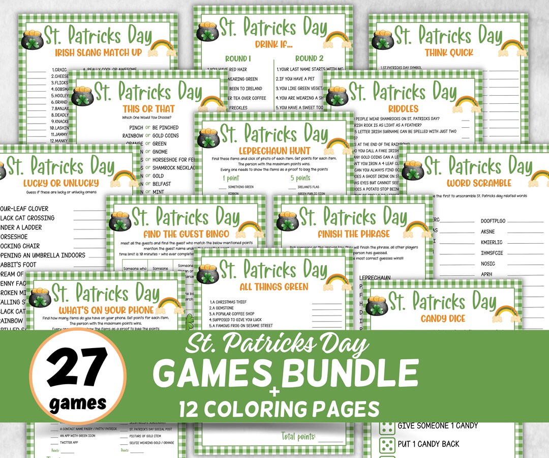 Fun St. Pattys Day Game Bundle Printable | St. Pats | Fun St. Pattys ...
