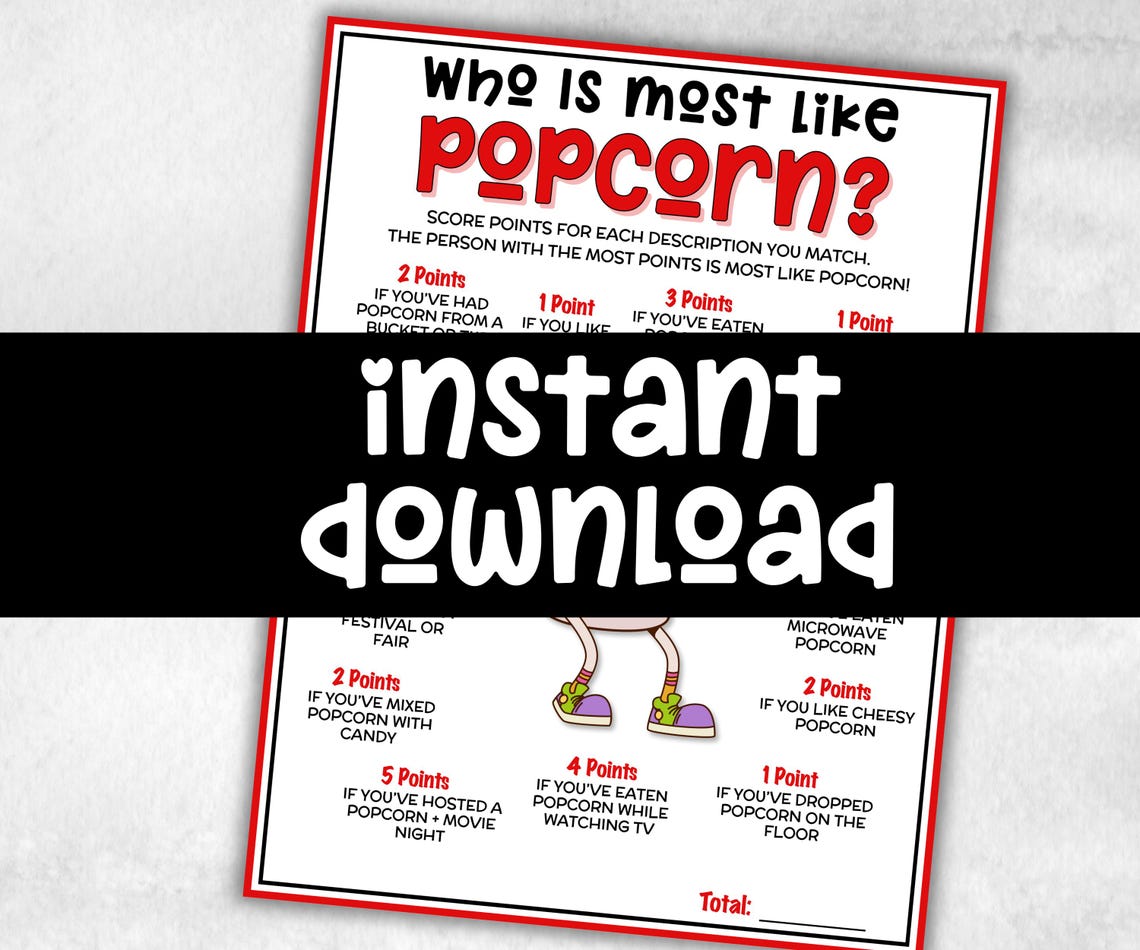 Who is Most Like Popcorn, Family Game Night, Indoor Outdoor Activity ...