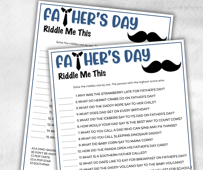 Father's Day Riddles Jokes, Daddy Riddles, Fathers Day Trivia Party ...