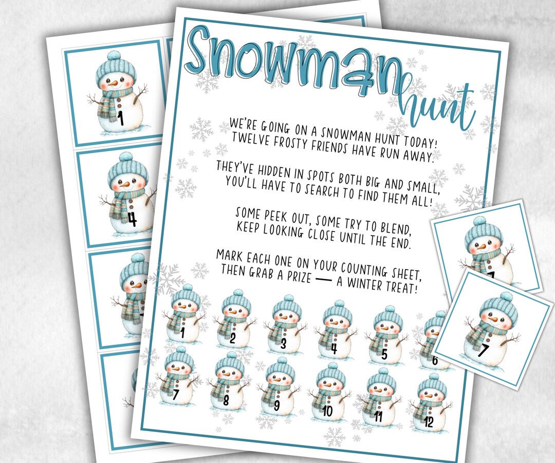 Snowman Scavenger Hunt, Kids Snowman Theme Party, Snowman Birthday ...