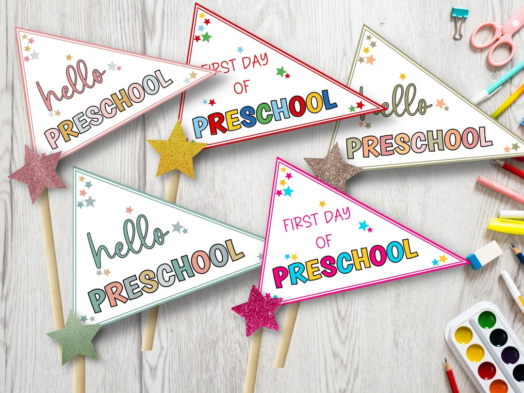 Preschool First Day Pennant Flag, 1st Day of School Pennant Flag ...