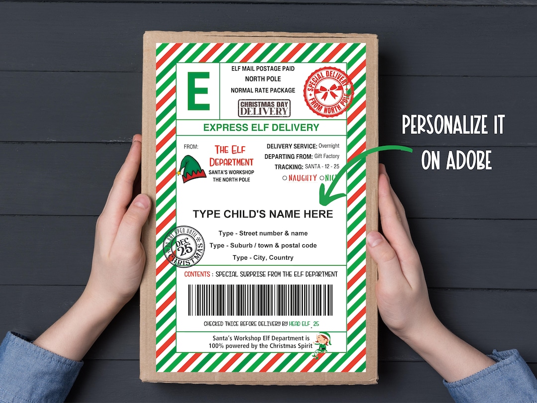 Elf Mail Shipping Labels Template, North Pole Stickers, Elf Arrival ...