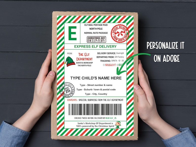 Elf Mail Shipping Labels Template, North Pole Stickers, Elf Arrival ...