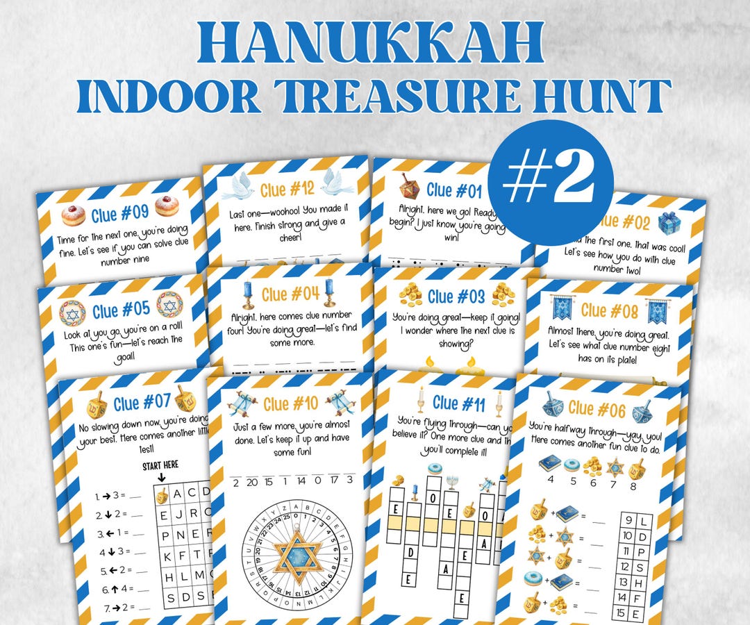 Teen Hanukkah Indoor Treasure Hunt, Treasure Scavenger Clues, Chanukah ...