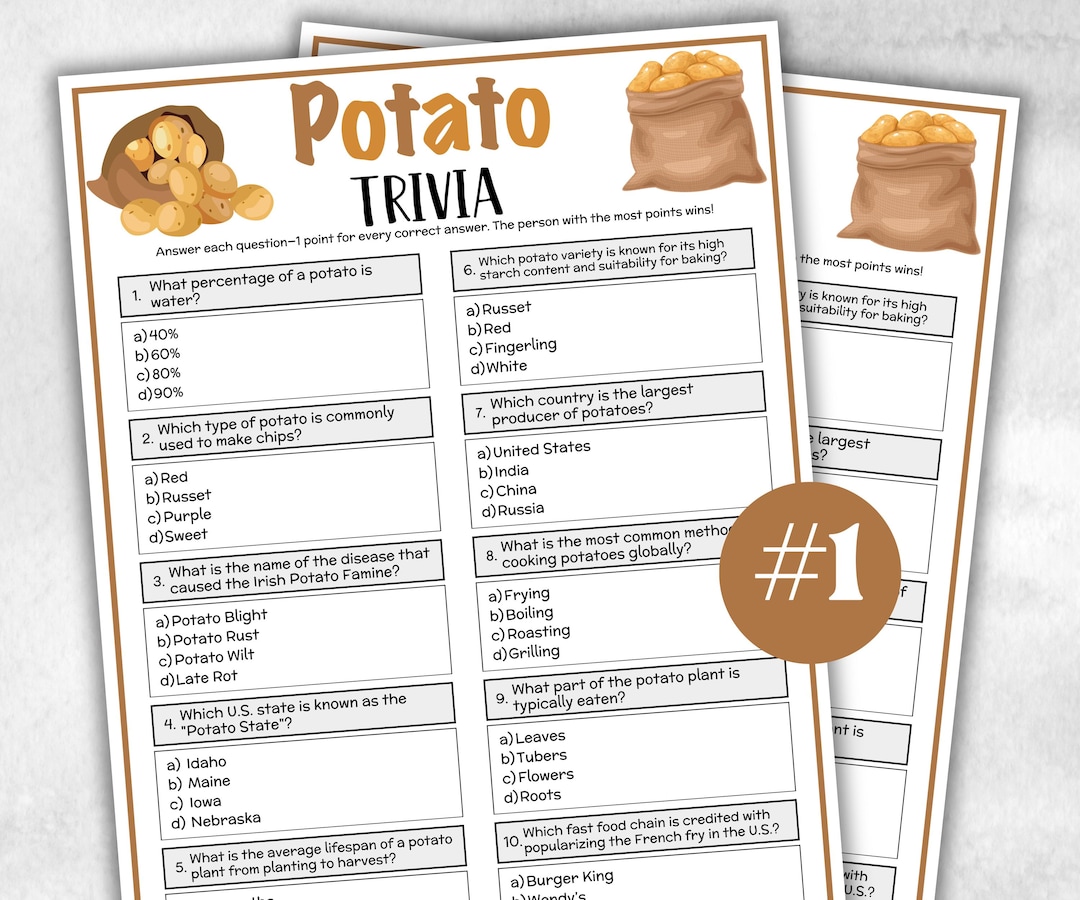 Printable Potato Trivia, Potato Theme Birthday Activity, Trivia Game ...