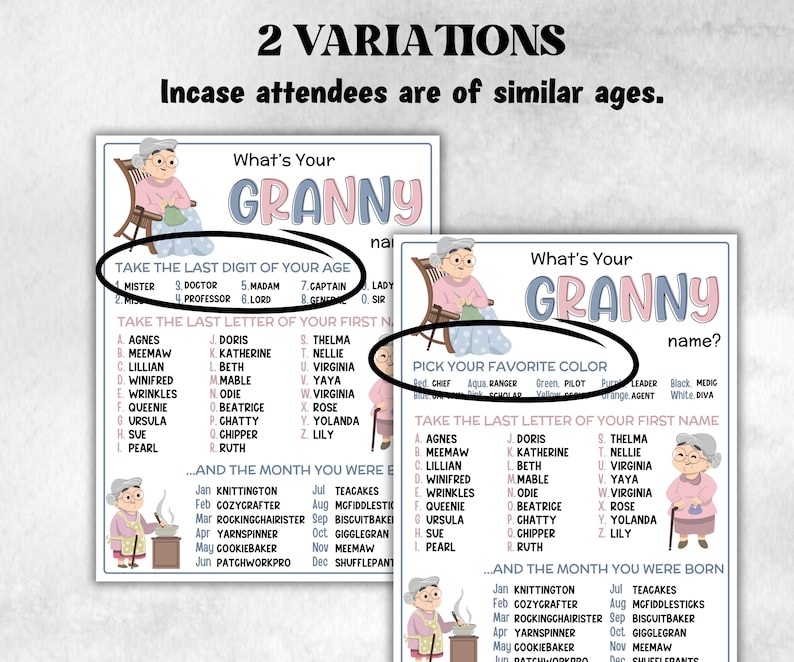 What is Your Granny Name Printable Game, Office Party, Daycare Name ...