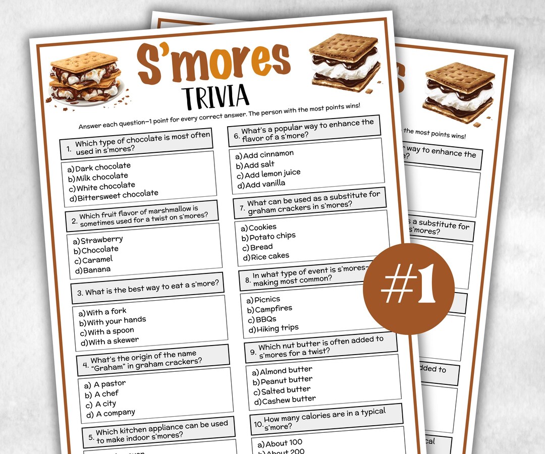 Printable S'mores Trivia, Camping Theme Bacholetette Activity, Family ...