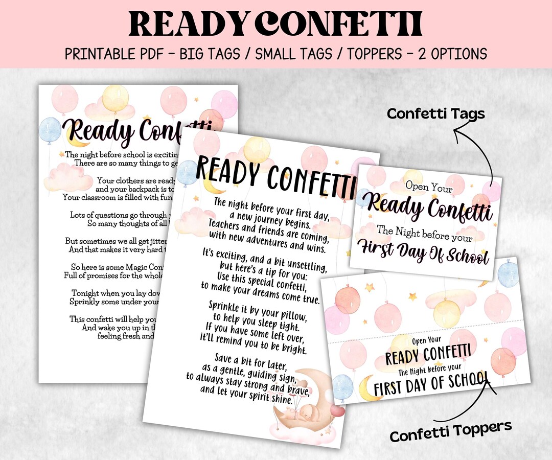 Child Preschool Present, Ready Confetti Tag, First Day of School Gift ...