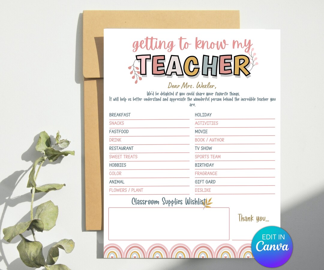Getting to Know My Teacher I All About My Teacher I Teacher Favorites I ...