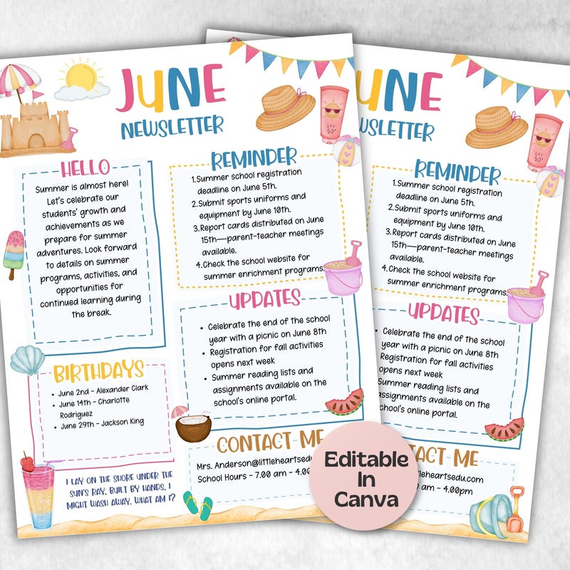 Daycare June Newsletter - Etsy