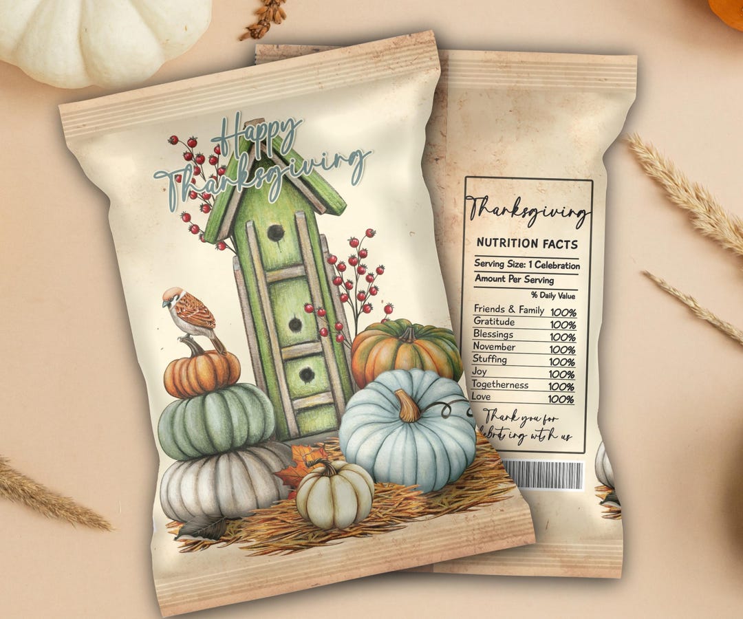Pumpkin Chip Bag Template, Fall Harvest Party Favors, Thanksgiving Chip ...