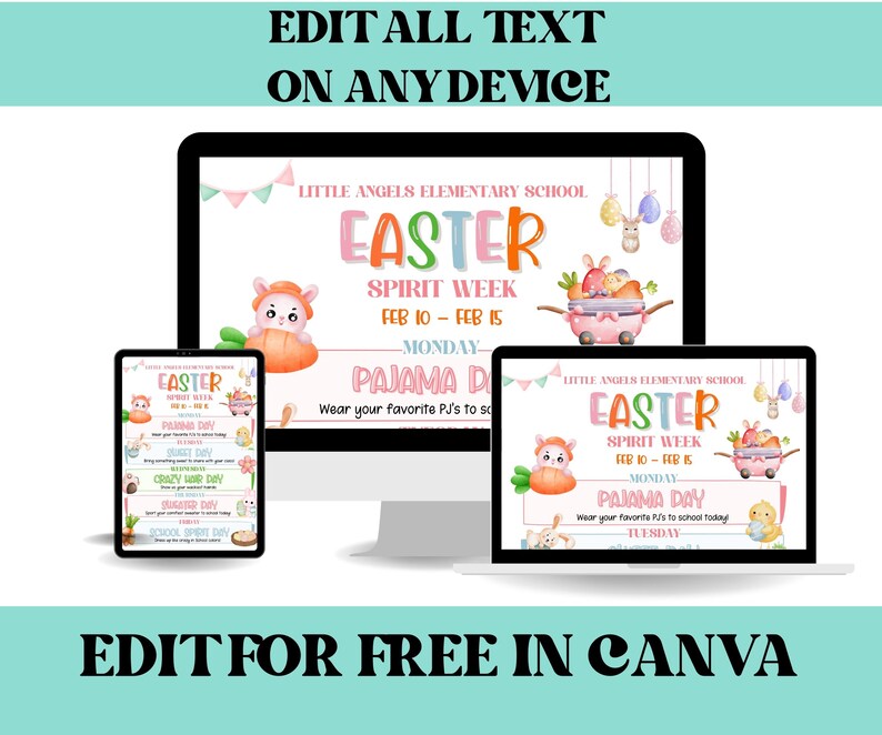 Customizable Easter School Spirit Week Flyer, PTO Schedule, April ...