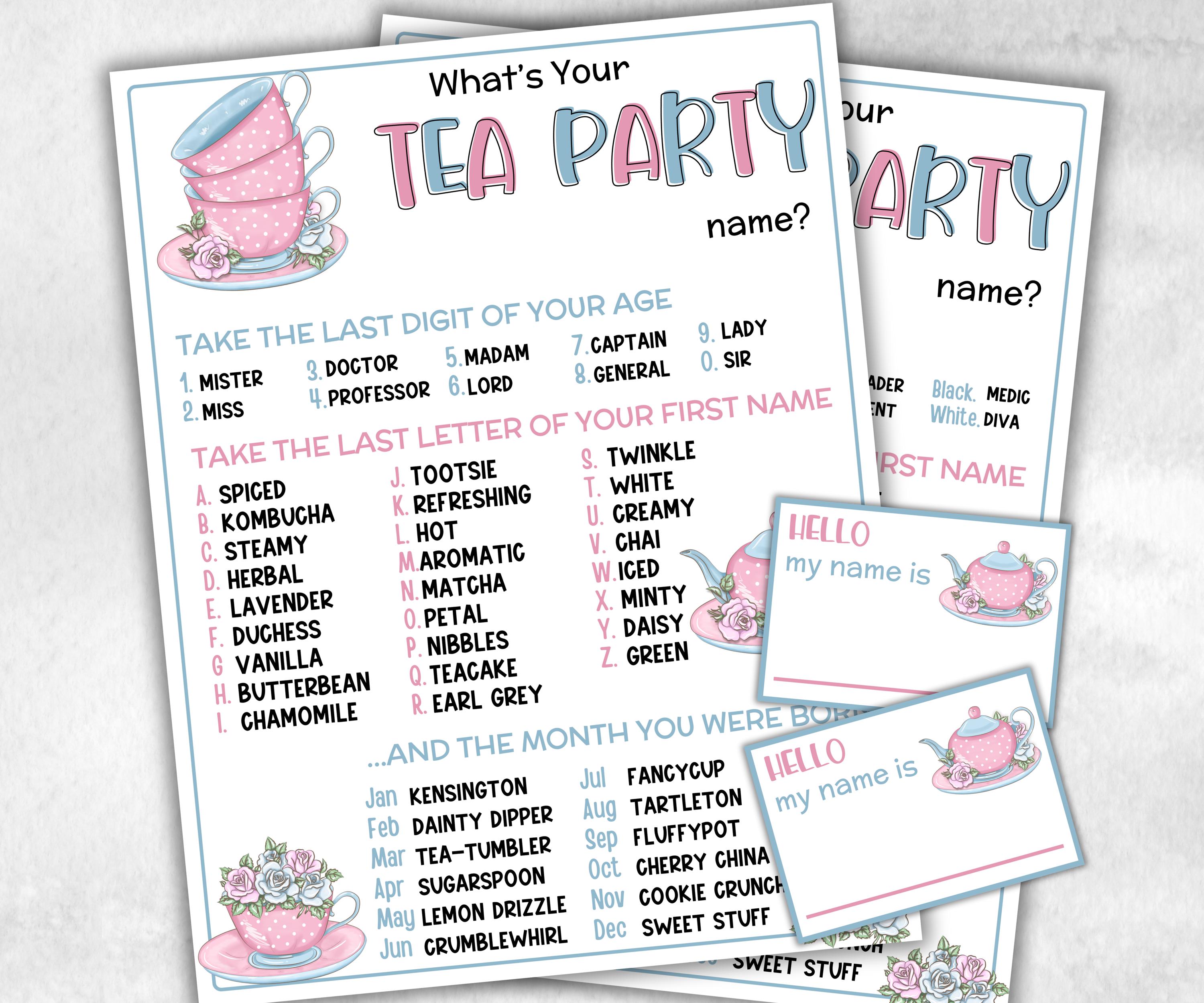 What is Your Tea Party Name Game, Office Party, Daycare Name Board Sign ...
