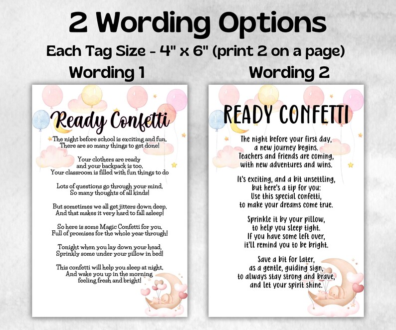 Child Preschool Present, Ready Confetti Tag, First Day of School Gift ...