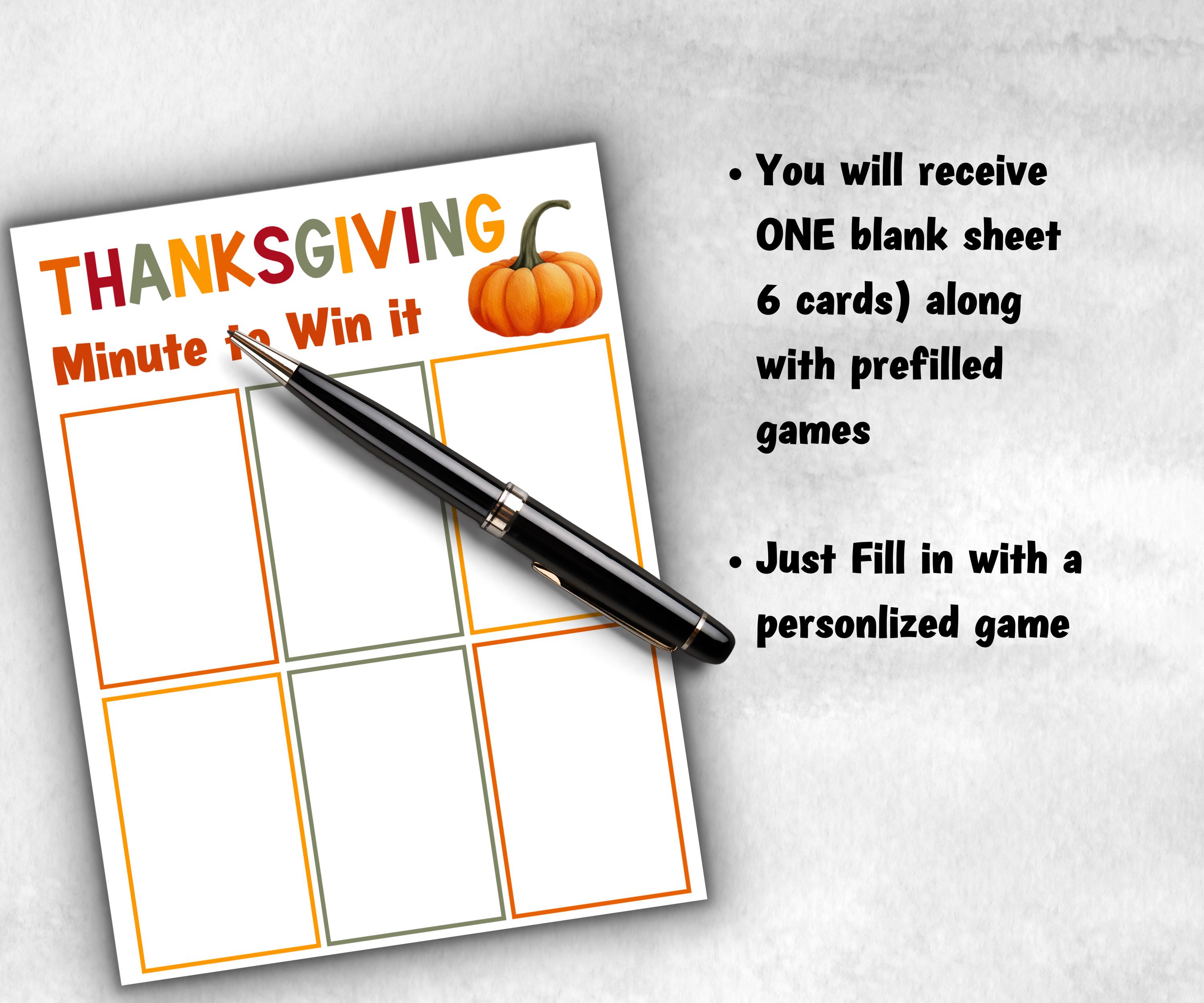 Thanksgiving Minute to Win It Activity, Printable Friendsgiving ...