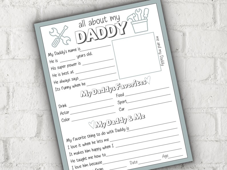 All About My Daddy Fill in the Blank I Father's Day Gift I - Etsy