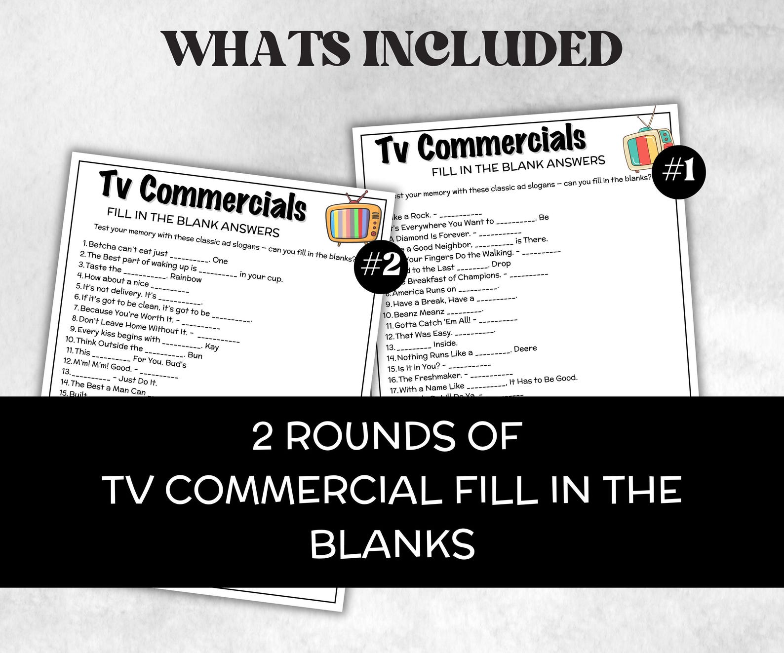 Slogan Trivia Game Bundle, TV Commercial Quiz, Cereal Slogan, Pop ...