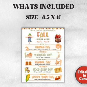 Customizable Fall Autumn School Spirit Week Flyer, PTO Schedule ...