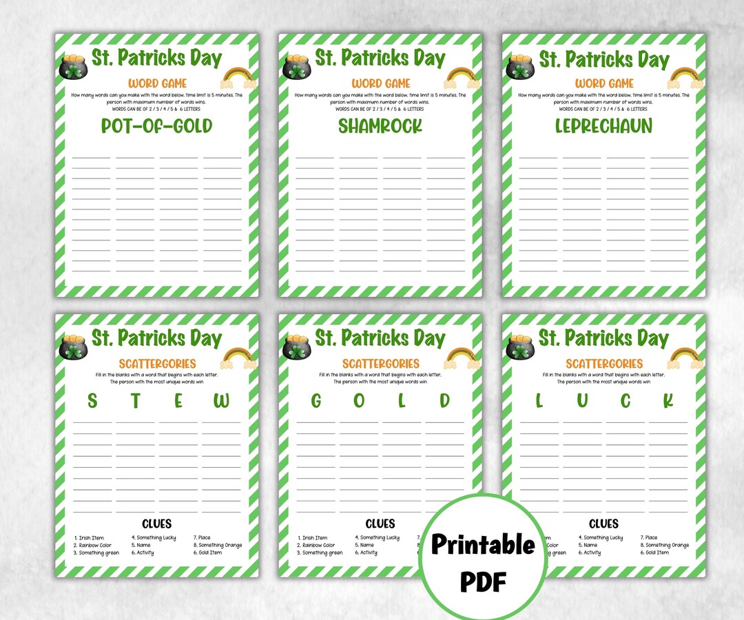 St. Patrick's Day Scattergories Game, Office Fun, No Drinking Activity ...