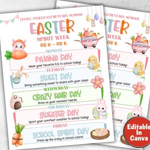 Customizable Easter School Spirit Week Flyer, PTO Schedule, April ...
