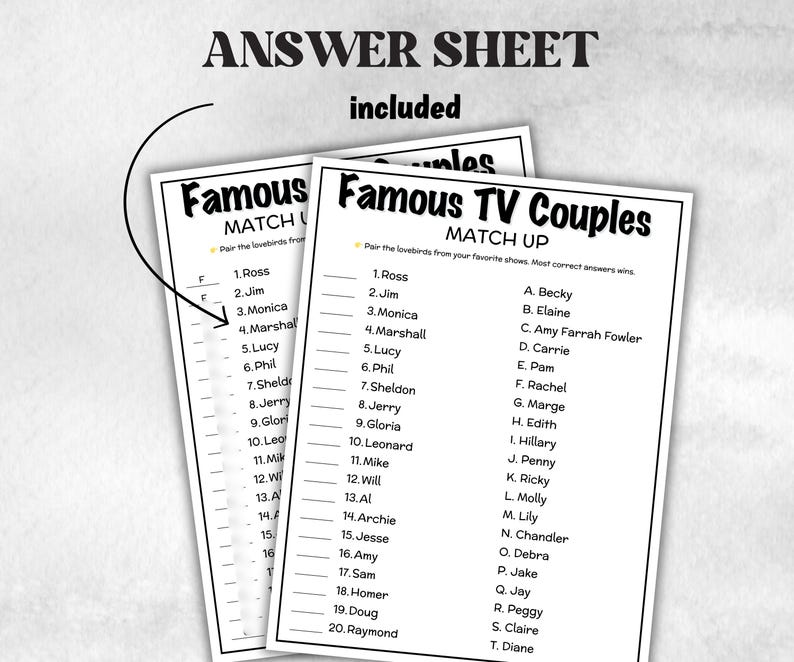 Famous TV Couples, Valentine Trivia Quiz, Family Activity, TV Show ...