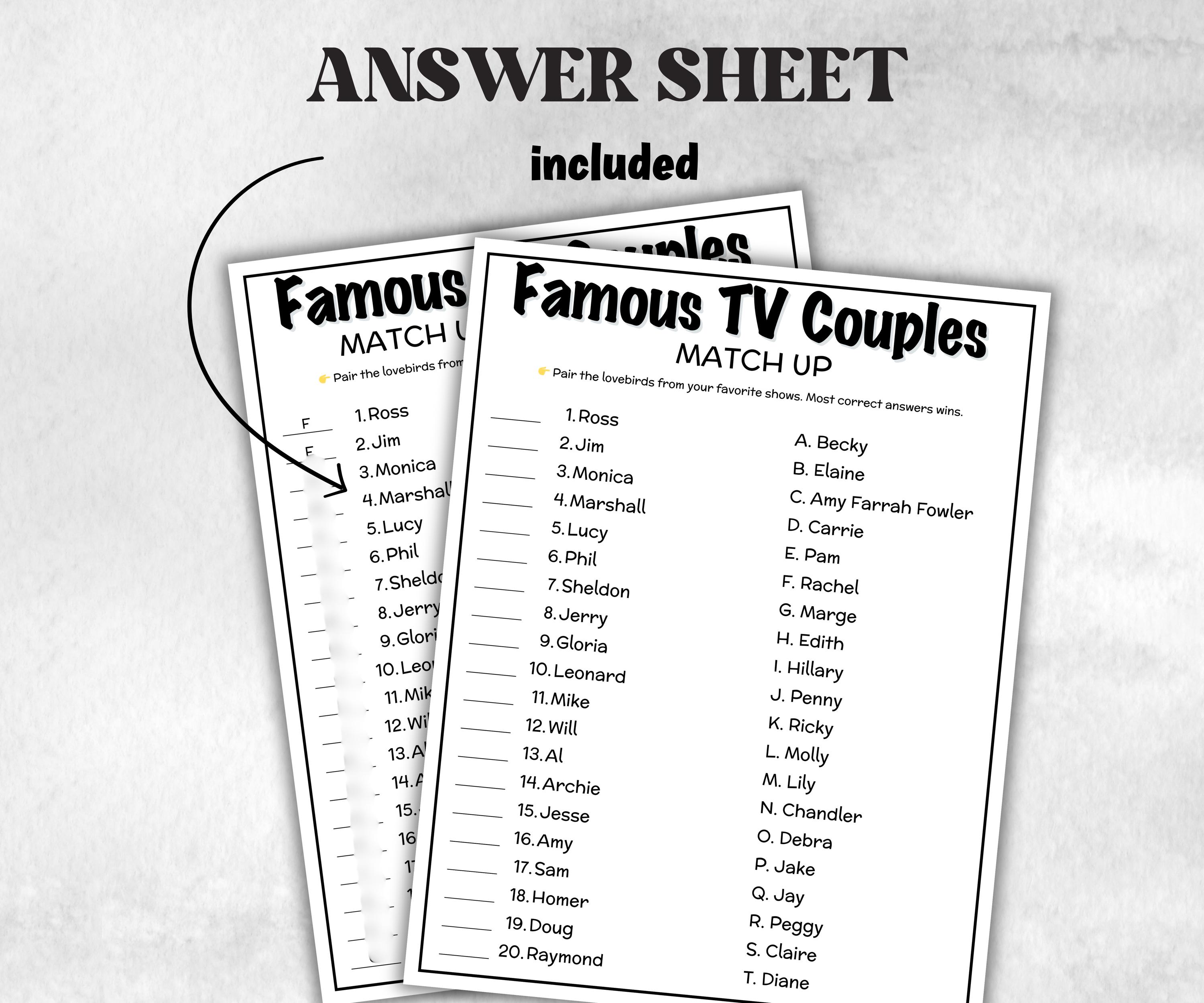Famous TV Couples, Valentine Trivia Quiz, Family Activity, TV Show ...
