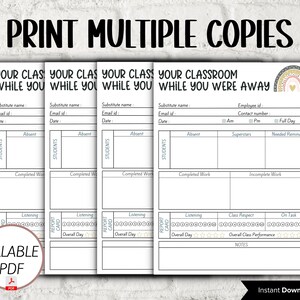 Fillable Substitute Teacher Notes I While You Were Away I Printable ...