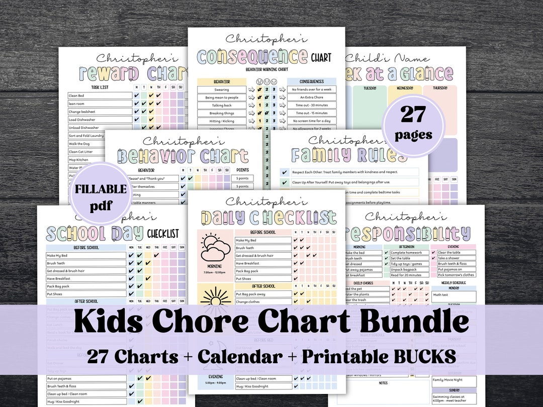 Visual Kids Chore Charts | Reward Chart | Family Chore Chart | Editable ...