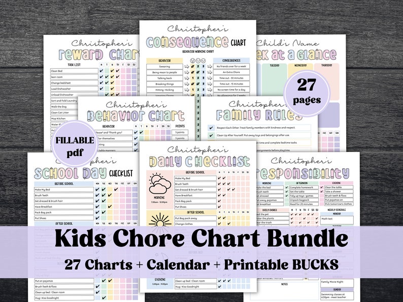 Visual Kids Chore Charts | Reward Chart | Family Chore Chart | Editable ...