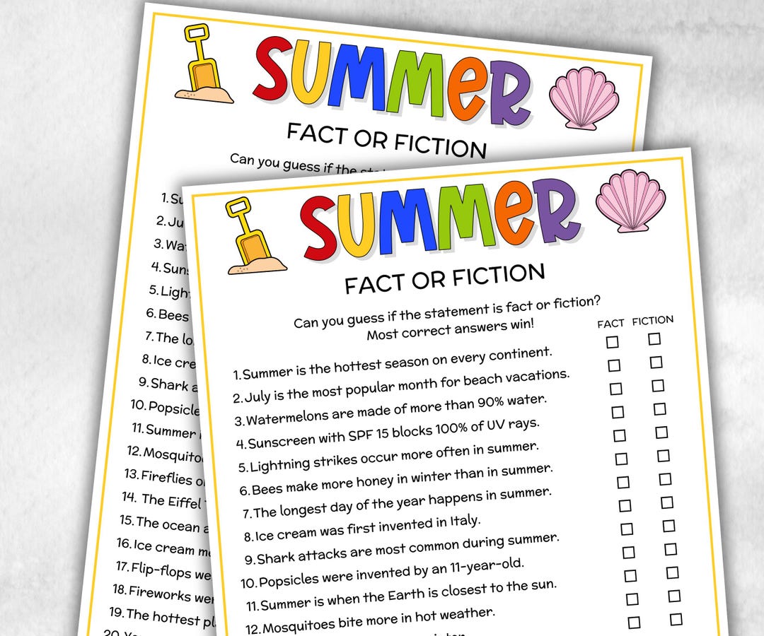 Summer Fact or Fiction, True or False, End of School Summer Activities ...