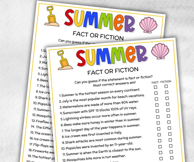 Summer Fact or Fiction, True or False, End of School Summer Activities ...