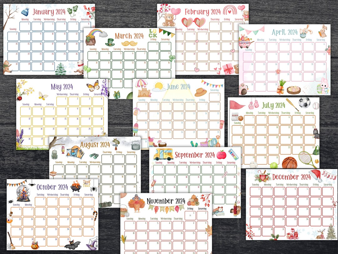 Kids Calendars, 2024 Cute Printable Calendars, Printable Kids Calendars ...