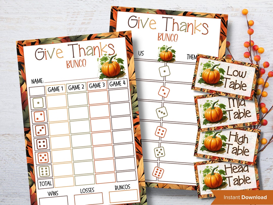 Thanksgiving Printable Bunco Cards I Bunco Score Cards I Bunco Score ...
