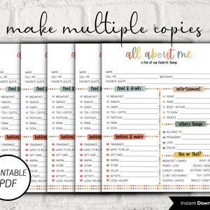 Favorites Survey, All About Me Printable, Questionnaire, My Favorite ...