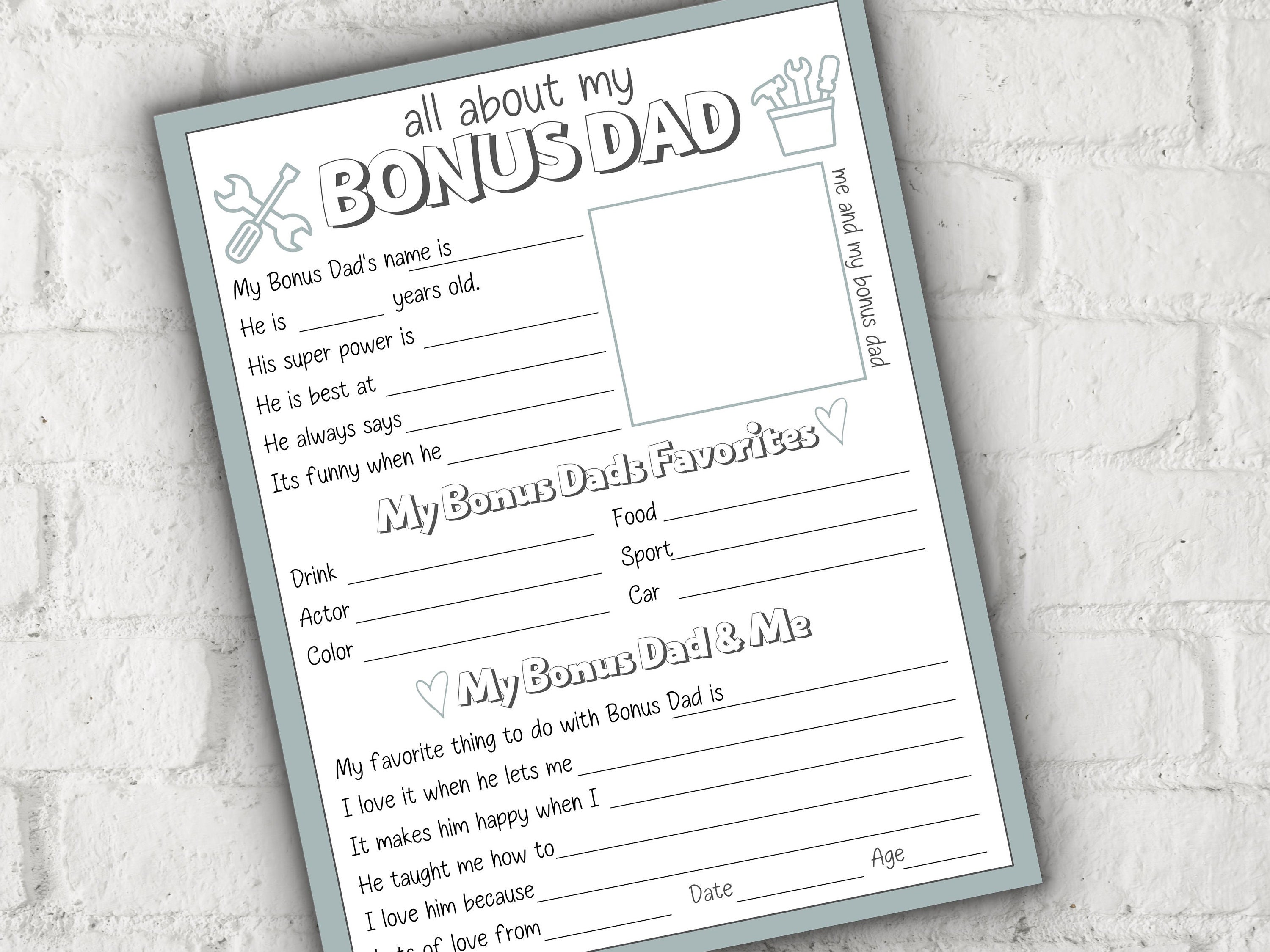 All About My Bonus Dad Fill in the Blank I Father's Day - Etsy
