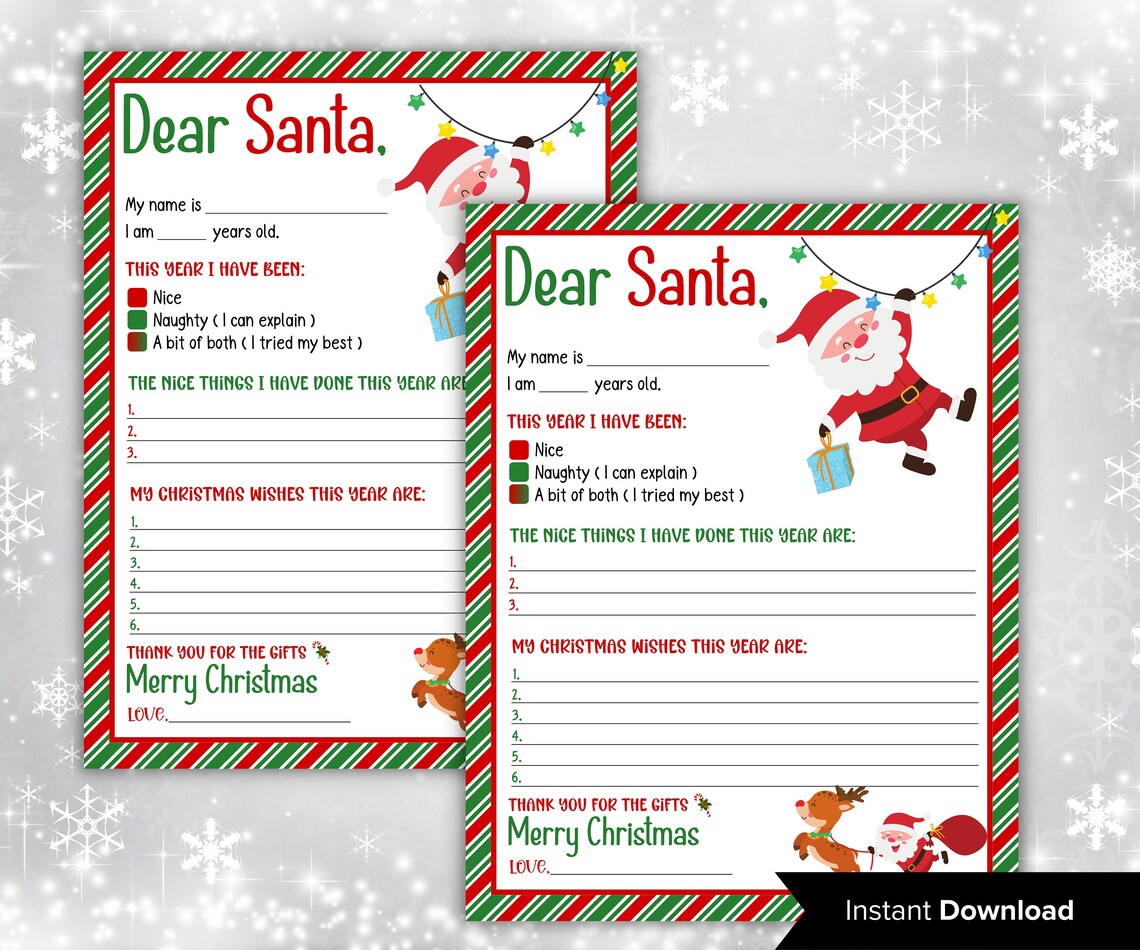 Christmas Kids Santa Letter I Handwritten Wish List I Printable Letter ...