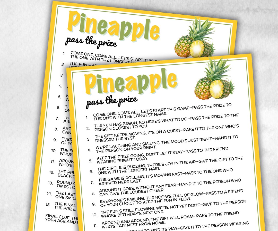Pineapple Party Pass the Prize, Left Right Game, Tropical Beach Party ...