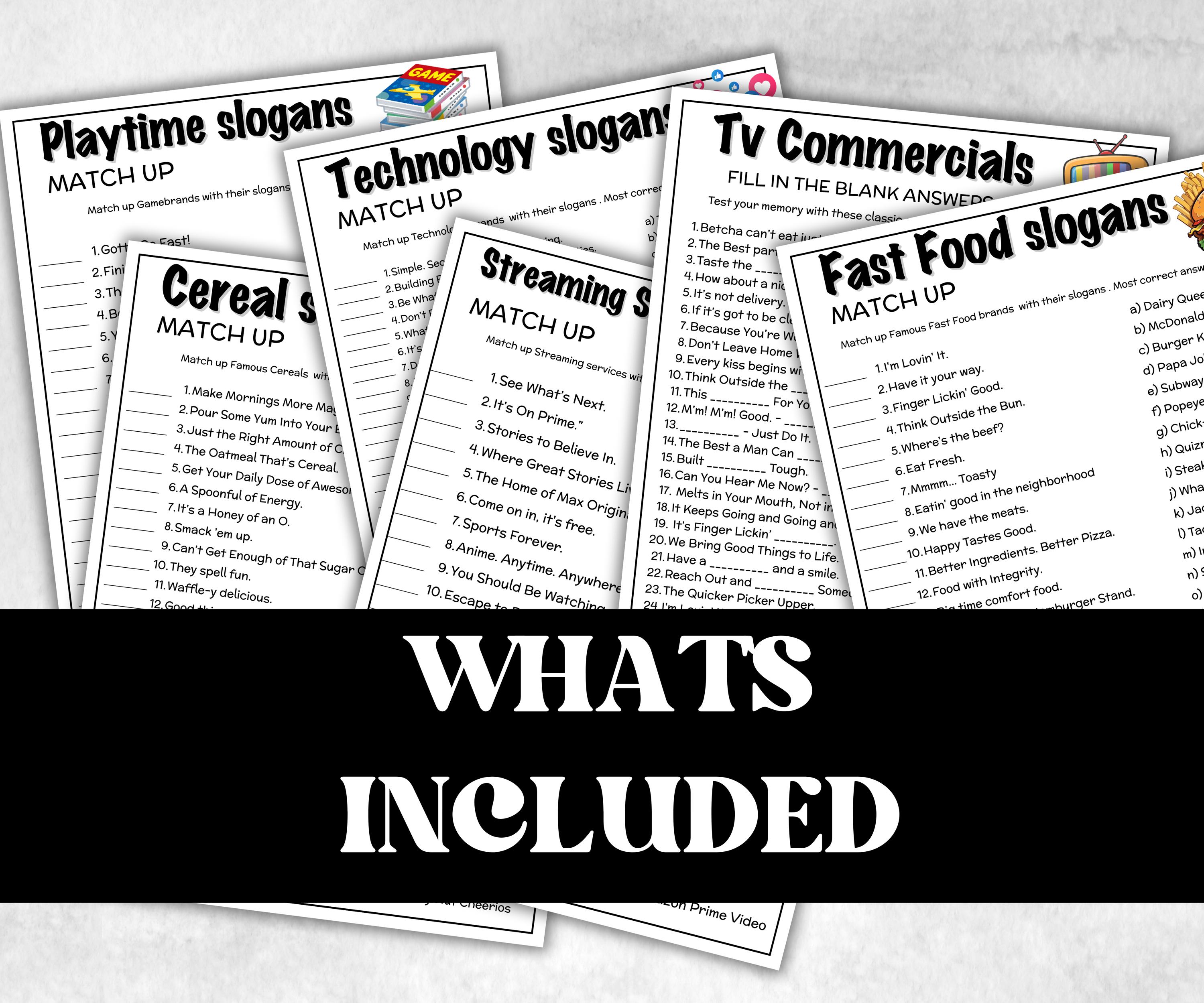 Slogan Trivia Game Bundle, TV Commercial Quiz, Cereal Slogan, Pop ...