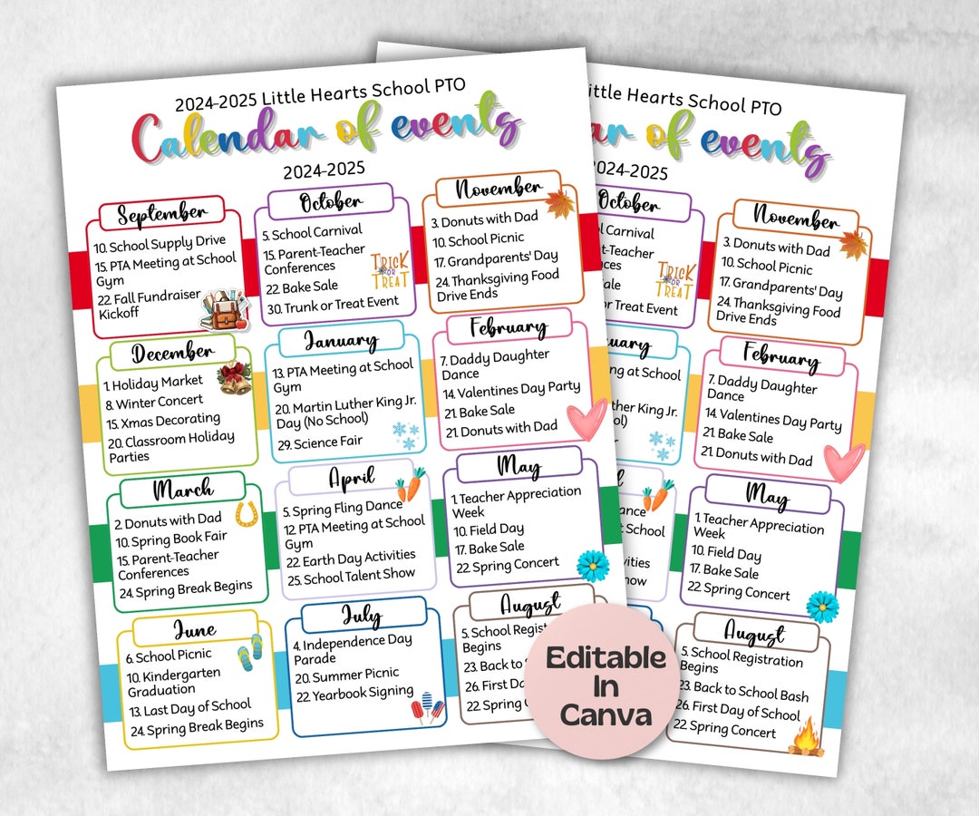 PTO PTA Calendar of Events, Monthly School Events Flyer, Pta Monthly ...