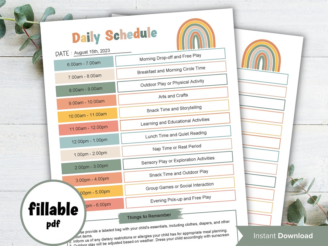 Home Daycare Schedule Editable | Summer Schedule Printable I Daily ...