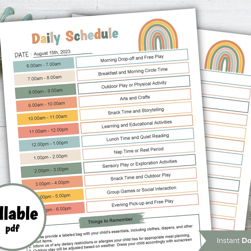 Daycare Daily Schedule Template - Etsy