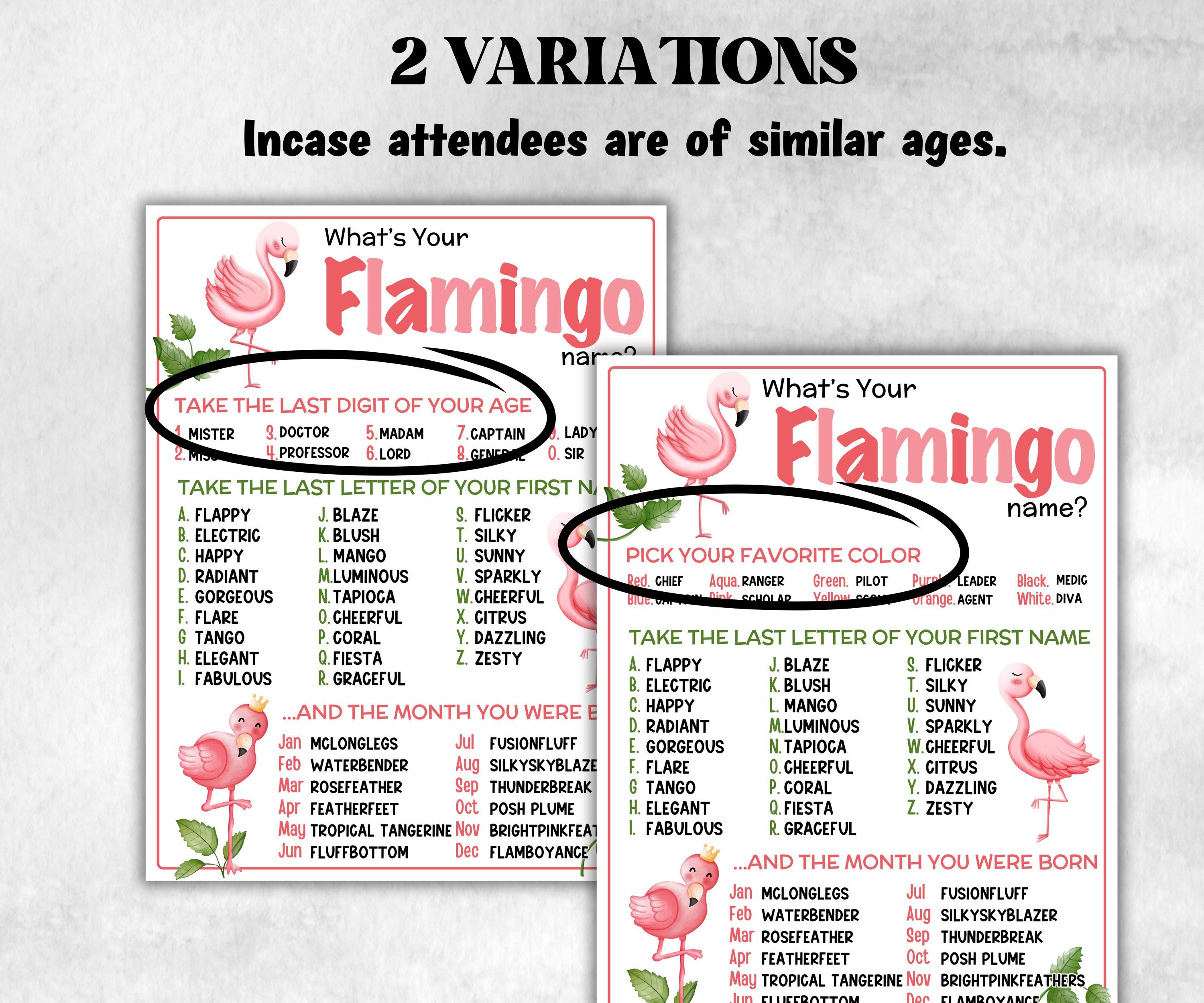 What is Your Flamingo Name Printable Game, Office Party, Daycare, Name ...