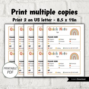 Printable Daycare Quick Note, Daycare Card, Daycare Folder ...